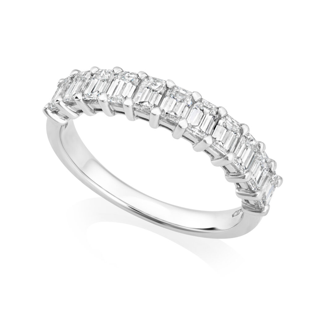 Platinum Eleven Stone Emerald Cut Diamond Half Eternity Ring: 1.30 ...