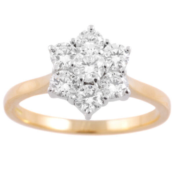 18ct Yellow & White Gold Seven Stone Diamond Cluster Ring - H.L. Brown