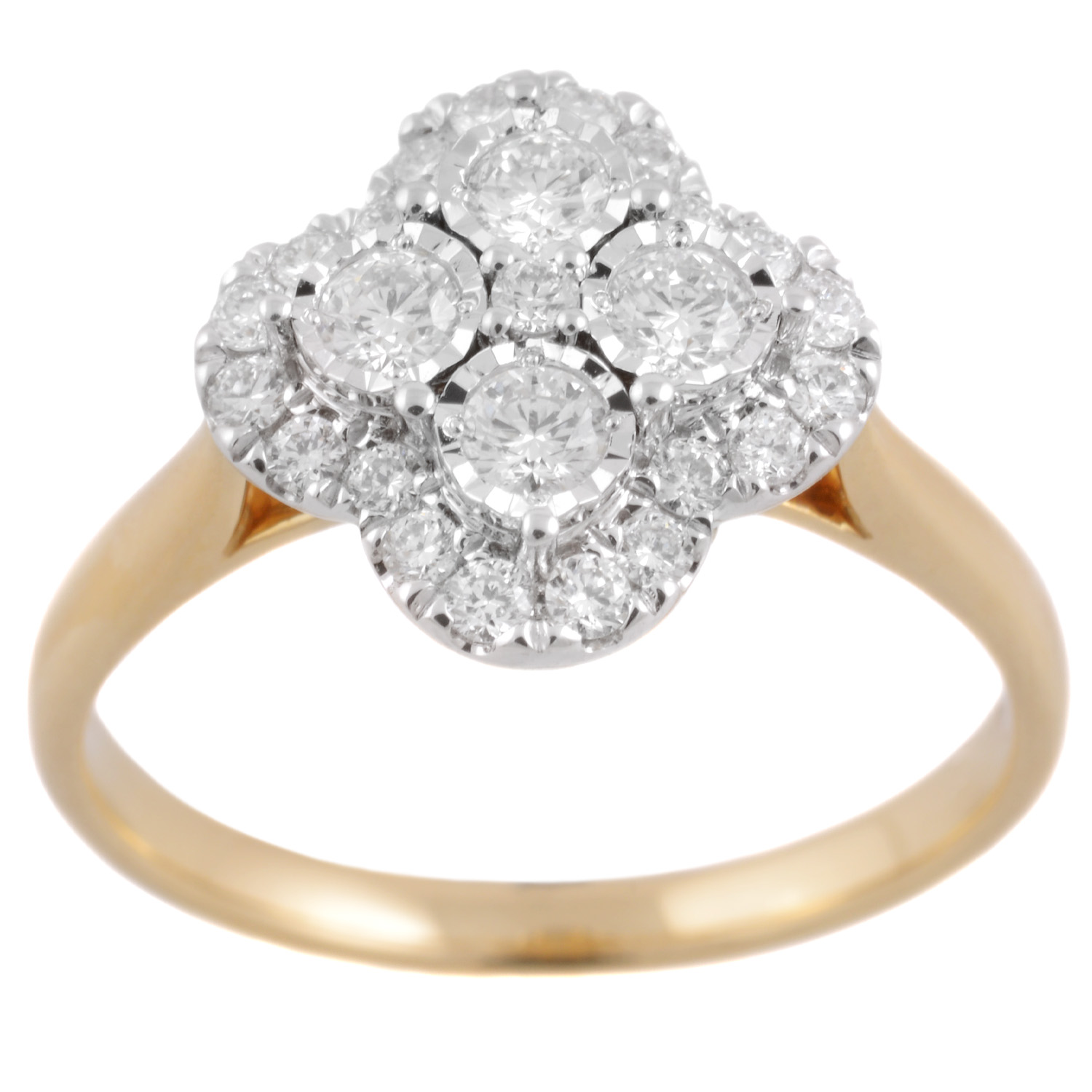 18ct Yellow Gold Diamond Set Flower Cluster Ring - H. L. Brown