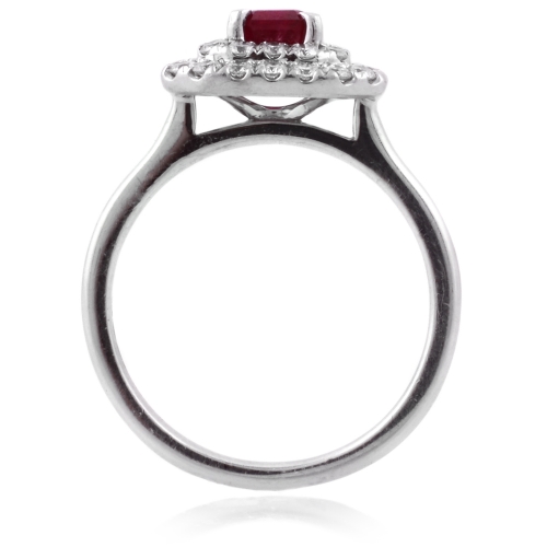 18ct White Gold Ruby & Diamond Two Row Cluster Ring - H. L. Brown