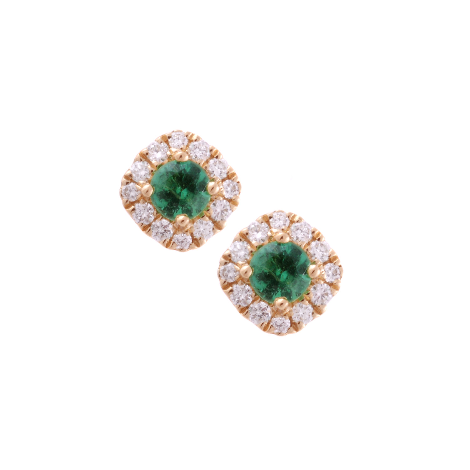 18ct Yellow Gold Emerald & Diamond Cluster Stud Earrings - H. L. Brown
