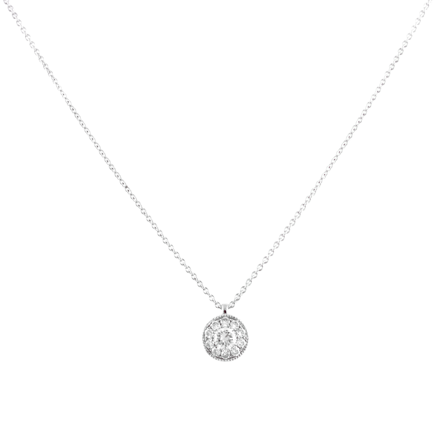18ct White Gold Circular Diamond Set Cluster Pendant & Chain: 0.25 ...