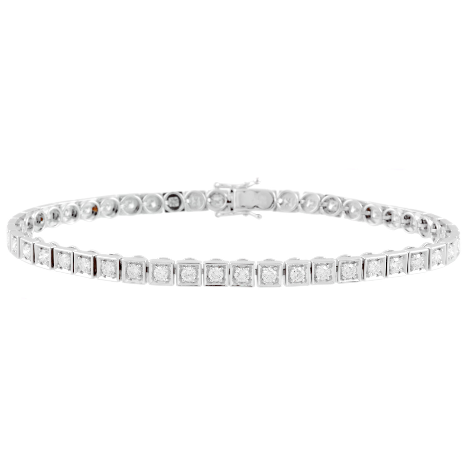18ct White Gold Square Set Diamond Line Bracelet - H. L. Brown