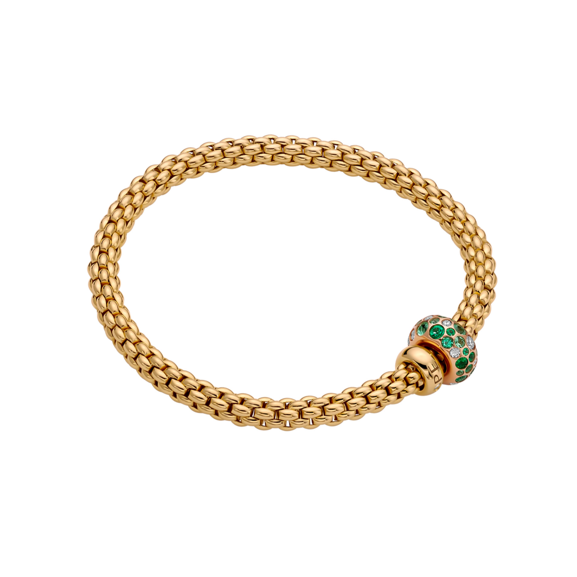 FOPE, Solo Collection, 18ct Yellow Gold Emerald & Diamond Set Flex'It Bracelet - H. L. Brown