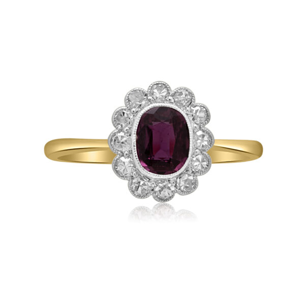 Edwardian 18ct Yellow Gold & Platinum Oval Ruby & Diamond Cluster Ring ...