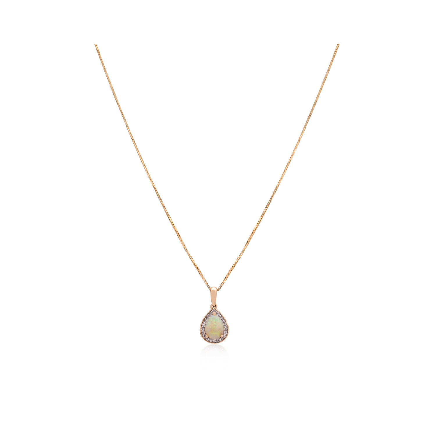 9ct Yellow Gold Pear Shaped Opal & Diamond Cluster Pendant & Chain - H ...